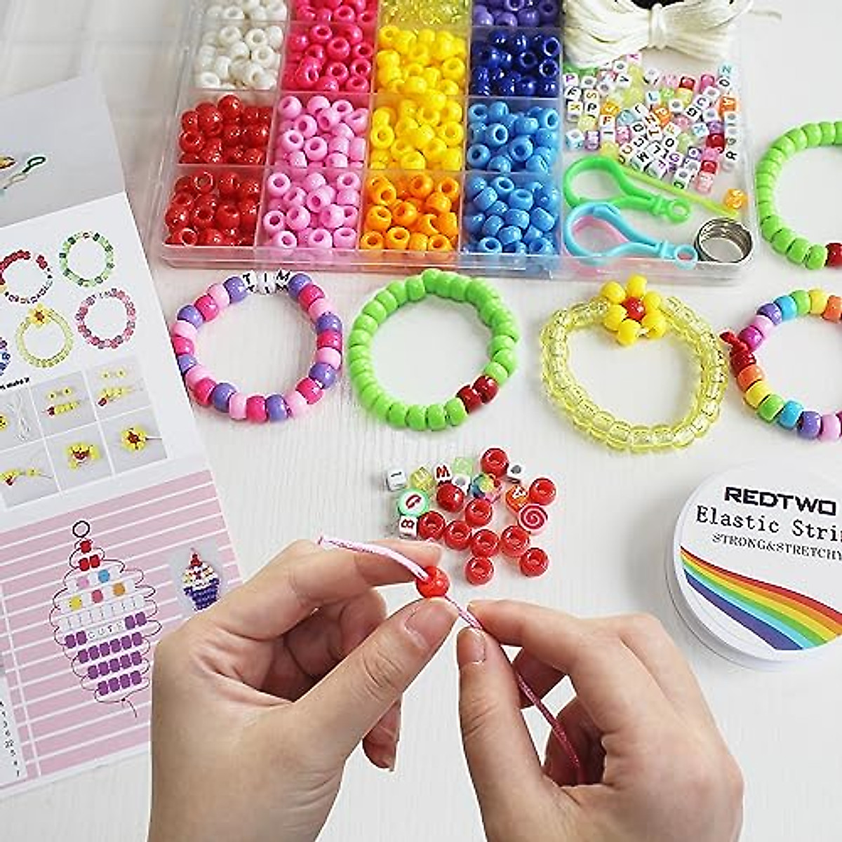 Redtwo Friendship Bracelet Making Kit for Girls, Kandi Pony Beads for Jewelry Making, Hair Beads Braids with Letter Beads and Charms Gifts for Teen Girls Crafts for Girls Ages 8-12