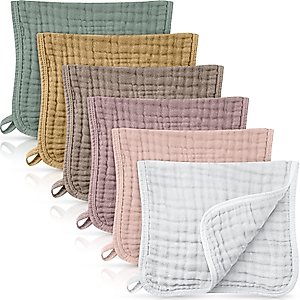 Irenare 6 Pack Muslin Burp Cloths Cotton Baby Burping Rags Large 20 x 10 Inch 6 Layers Spit up Rags Soft Absorbent Multicolor Wash Cloths Diapers for Newborn Baby Girl Boy(Bright Colors)