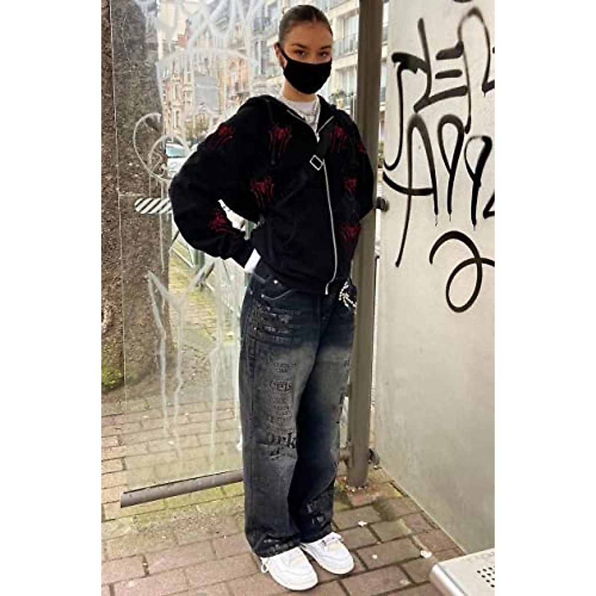 ZUNZOOM Women's Y2K Zip Up Hoodies Gothic Vintage Graphic Print Sweatshirt Oversized Long Sleeve Casual Jackets Streetwear (Black Red Spider, M)