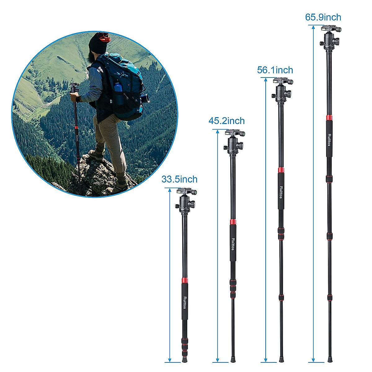 Tripod for Camera, 64" Camera Tripod Stand, DSLR Tripods & Monopods, Heavy Duty Travel Tripod for Binoculars Laser Level Spotting Scope Telescope, Professional Complete Tripod Units