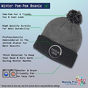 Pom Pom Beanies for Women Official Dog Walker E Embroidery Skull Cap Footprint Funny Winter Hats for Men Acrylic 1 Size Grey Black Design Only