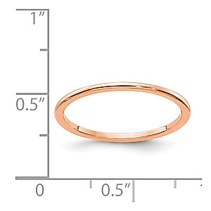 Solid 14K Rose Gold 1.2mm Classic Dome Stackable Band Thin Wedding Anniversary Ring Size 10