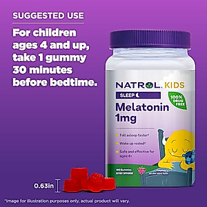 Natrol Kids Melatonin 1mg, Dietary Supplement for Restful Sleep, 180 Berry-Flavored Gummies, 180 Day Supply
