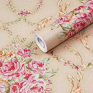 HOYOYO Self-Adhesive Shelf Liners Paper, Removable Self Adhesive Shelf Liner Dresser Drawer Wall Stickers Home Decoration, Beige Peony Floral 17.8 x 118 Inches