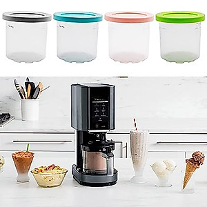 4 Pack Ice Cream Containers Replacement for Ninja Creami Ice Cream Makers NC300, NC301 & NC299AMZ Series, Reusable, BPA-Free & Dishwasher Safe, Airtight, Gray/Blue/Pink/Green Lids