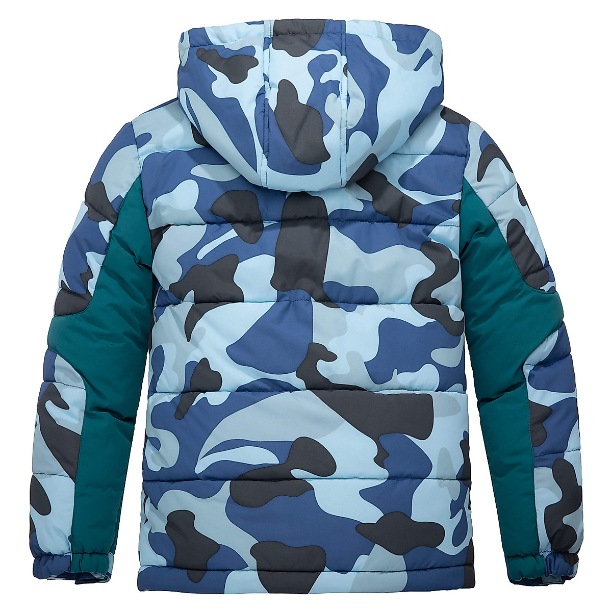 ZSHOW Boys' Light Puffer Jacket Hooded Fleece Lined Outerwear Coat(Blue Camouflage,14-16)