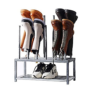 WELLAND 2-Tier Boot Storage Rack for Tall Boots and Shoes, Wooden Boot Holder Shoes Storage Organizer Rack, Holds 8 Pairs, Suitable for Rain Boot, Work Boot, Knee-high Boot, Washed White