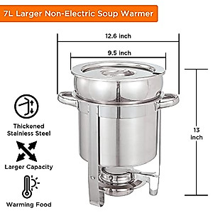 Jollebone Upgraded 2 Pack Soup Chafer, 7 QT Stainless Steel Round Soup Warmer, Soup Chafer with Pot Lid and Fuel Holder for Parties Buffet Wedding Banquets Commercial Grade