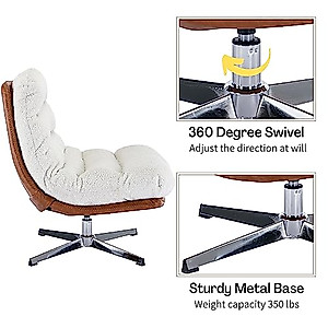 BESTANO Swivel Accent Chair with Ottoman, Mid Century Modern Faux Sherpa Lounge Chair with footrest, Fluffy Oversized Armchair with 360 Degree Metal Base for Living Room/Bedroom, Cream
