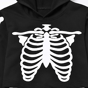 Perfashion Glow in the Dark Girls Skeleton Hoodie Kids Long Sleeve Halloween sparkly Skull Clothes Black 6T 7T