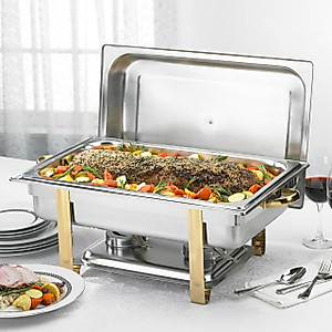Winware 8 Quart Stainless Steel Gold Accented Chafer