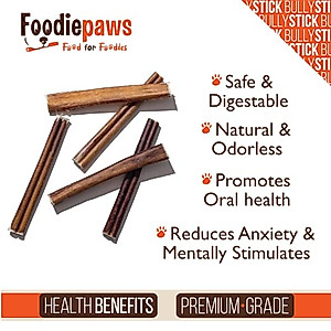 FOODIEPAWS All Natural 6-inch Mega Bully Sticks Odor Free USA Packed for Medium, Large Dogs-100% Free-Range Grass-Fed Beef-Single Ingredient & Rawhide Free-Longer Lasting Dental Dog Chews 15 Pcs
