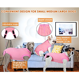 Wabdhally Dog Surgery Recovery Suit,Surgical Suit for Large Female Spay,Soft Combed Cotton,Watermelon Pink Striped Zipper Onesie 3XL