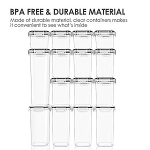 Vtopmart Airtight Food Storage Containers Set with Lids, 15pcs BPA Free Plastic Dry Food Canisters for Kitchen Pantry Organization and Storage, Dishwasher safe,Include 24 Labels, Black