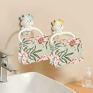 FRODOTGV Tropical Pink Rose Orchid Flowers Palm Kitchen Microfiber Towels Decorative Tea Towels Kitchen Cotton Terry Cloth Hand Towels Easter Kitchen Hand Towels