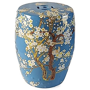 JENKEM Decorative Ceramic Garden Stool, Glazed Vintage Flower and Bird Hollow Changing Stool, Suitable for Living Room, Balcony, Garden, Etc. (Color : Fuchsia)