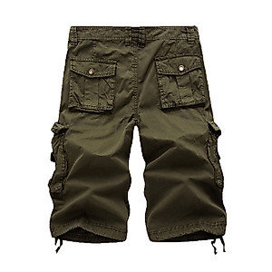 FOURSTEEDS Women's Cotton Loose Zipper Multi-Pockets Twill Bermuda Drawstring Women Cargo Shorts Army Green US 14