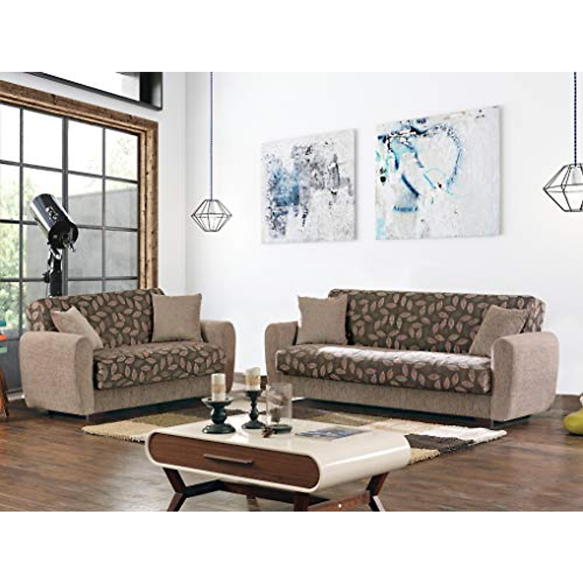 BEYAN Chestnut 2016 Collection Living Room Convertible Storage Loveseat with Storage Space, Includes 2 Pillows, Dark Brown