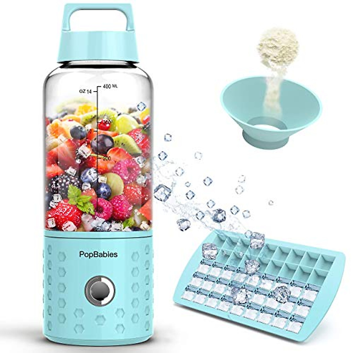 Portable Blender, PopBabies Personal Blender, Smoothie Blender. Rechargeable USB Blender Corolina Blue & Princess Pink & Apple Green
