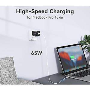 LINTYLE 3-Port USB C GaN Charger 65W PD 3.0 Fast Charger Block USB-C Power Delivery Type C Wall Charger Foldable Adapter for iPhone 14 Pro Max and MacBook Pro/Air, Galaxy S22/S21, Laptop (65W, Black)