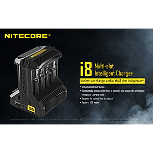 EdisonBright NITECORE i8 Eight Bays Smart Battery Charger for Li-ion/IMR/Ni-MH/Ni-Cd 26650 22650 18650 18490 18350 16340 RCR123 14500 AA AAA AAAA C D USB BBX3 Battery Carry case