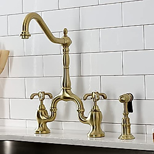 Kingston Brass KS7757TXBS French Country Bridge Kitchen Faucet, Brushed Brass