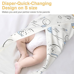 Knirose Baby Swaddle Blankets, Unisex Baby Blanket Wrap for Newborn Baby Boys Girls, Skin Friendly Wearable Swaddle Sleep Sack Made of Combed Cotton (Planet, White, 0-3 Months)