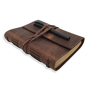 Leather Journal Writing Notebook - Genuine Leather Bound Daily Notepad for Men & Women Lined Paper 240 Kraft Pages, Handmade, Rustic Brown, 5 x 7 in