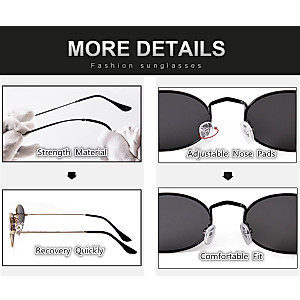 GIFIORE Oval Sunglasses Vintage Retro 90s Sunglasses Trendy Designer Glasses for Women Men (Black Frame Grey Lens)