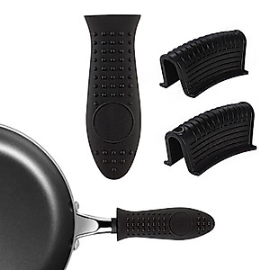 3 pcs Pot Side Handle Sleeve, Frying Pan Handle Covers Holders, Silicone Assist Hot Cookware Skillet Handle Covers Mitts, Cool Kitchen Gadget Anti Scalding Accessories(Black)