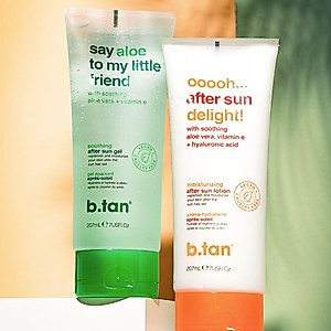 B.TAN Aloe Vera Gel Face & Body | Say Aloe To My Little Friend - Hydrating, Soothing After Sun Lotion Aloe Gel, Vitamin E, Sun Burn Relief, 7 Fl Oz