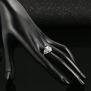 FENDINA Womens 18K White Gold Plated 3 Stone CZ Crystal Eternity Promise Ring Engagement Wedding Bands, Size 6