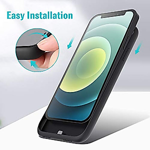 Battery Case for iPhone 12/12 Pro, （Newest 6800mAh）Battery Charging Case Protective Battery Backup Pack Portable Charging Case for iPhone 12/12 Pro Extended Phone Cover 6.1 inch Smart Case - Black
