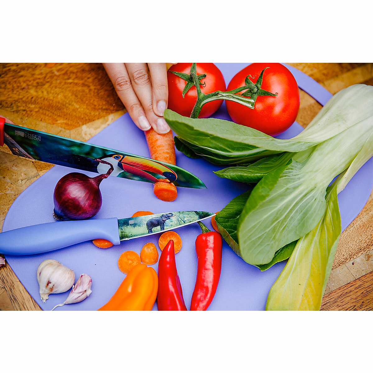 CHEF'S VISION Wildlife Knife Set Bundle With BEHOLD Wall-Mounted Magnetic Holder Silver