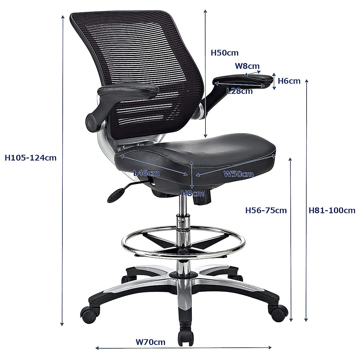 Modway Edge Drafting Chair - Reception Desk Chair - Flip-Up Arm Drafting Chair in Black
