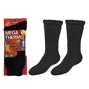 Petal Cliff 2 Pairs, Men's Heated Sox Socks Thick Thermal Socks Keeps Feet Warmer Longer 2.3 TOG heat rating.Size: 10-15. (Black)