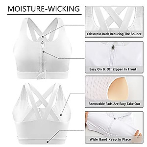 Cordaw Women Sports Bra Zipper Front Criss Cross Strappy Back Medium Impact Supportive Zip Up Bra-White 4XL