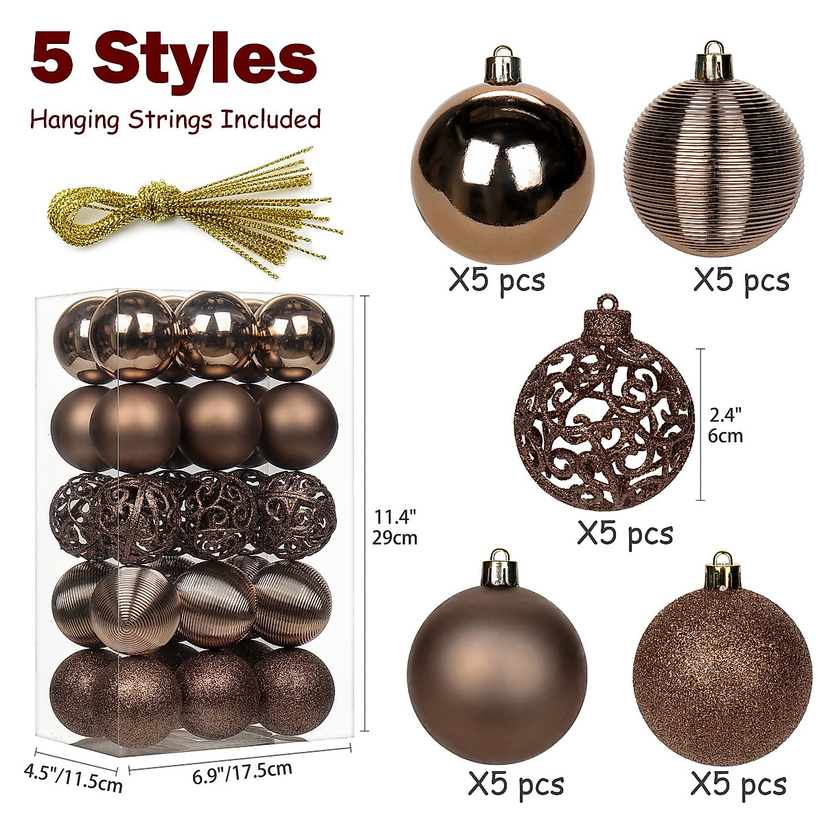 30PCS 2.36" Christmas Ball Ornaments Shatterproof Brown Christmas Tree Decorations Xmas Tree Balls Halloween Ornaments Décor