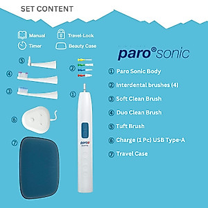 Paro Sonic Electric Toothbrush Hydro Dynamic Effect. Sensitive hydrodynamic Electric Toothbrush Help Cleaning Efficiency. up to 80,000 MOV/Min Comes with Travel Bag and interdental Brushes