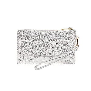 LAM GALLERY Sparkling Glitter Evening Clutch Silver Bride Purse for Wedding Bling Clutch Handbag for Party - Silver Wristlet Style