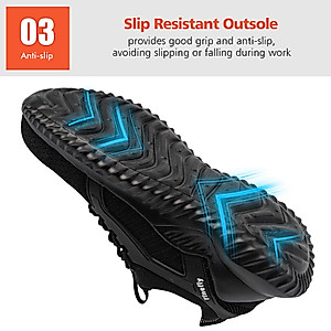 Tinefiy Steel Toe Shoes for Women Work Sneakers Lightweight Comfortable Safety Toe Slip On Puncture Proof Footwear Indestructible Shoe Size 9