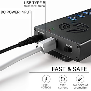 BrovSS: 10 Ports USB 2.0 Powered Hub - USB Extension Splitter with 12V 5A 60W Power Adapter. Plug and Play Installation. Connect up to 10 Electronics and USB peripherals (Black)