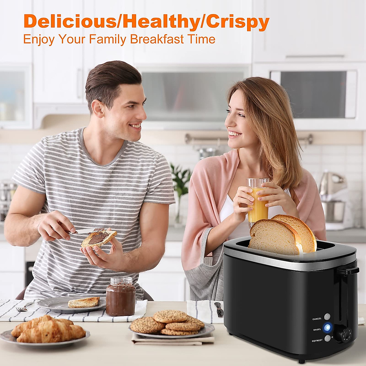 Toaster 2 Slice Best Rated Prime Stainless Steel 2 Slice Toasters Extra Wide Slot Toasters 7 Shade Settings Defrost/Bagel/Cancel with Removable Crumb Tray for Bread, Waffles, Small Retro Toaster