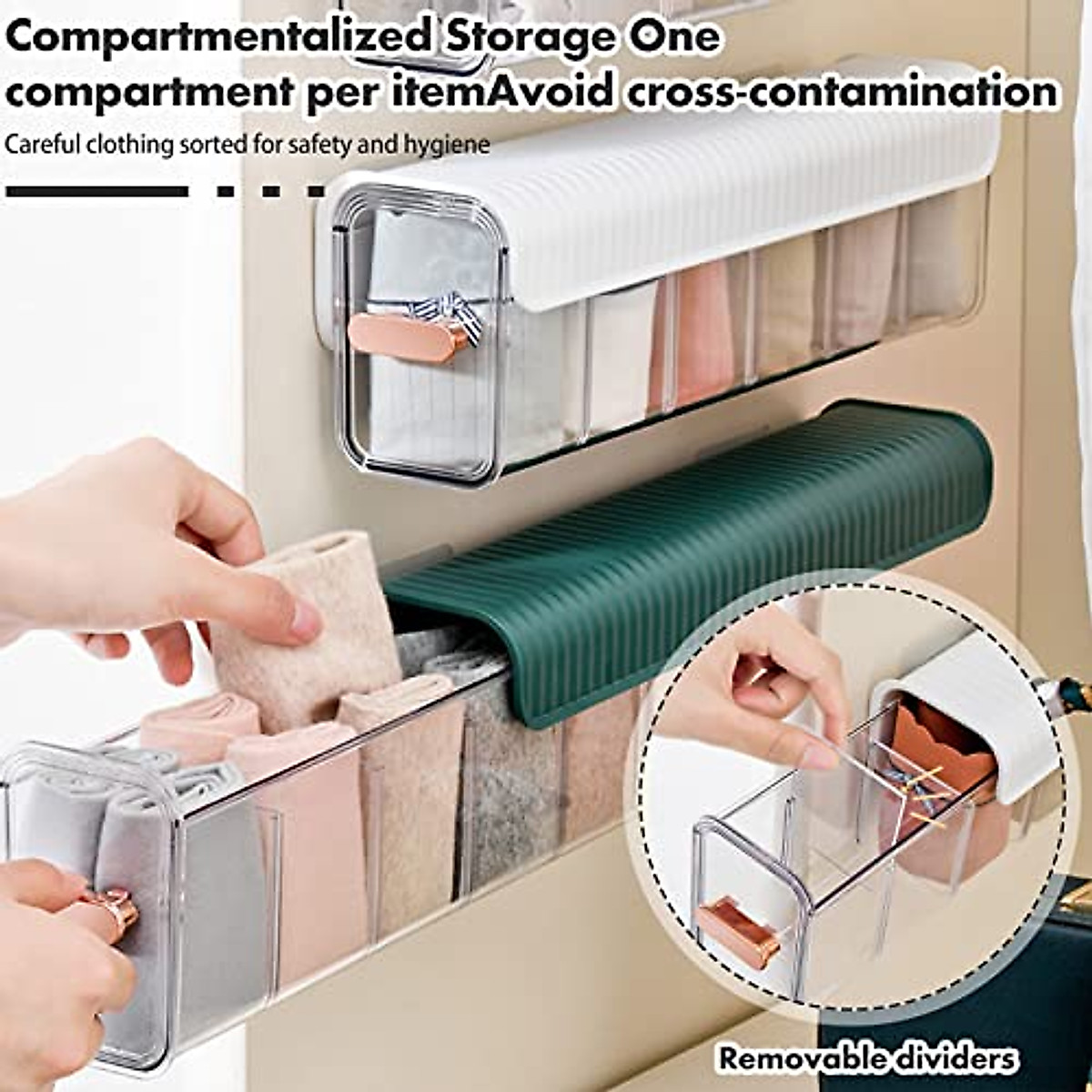 Qoyntuer Wall Mounted Underwear Drawer Organizer, Switchable 6 Cell Drawer Acrylic Sock and Underwear Organizer Anti Dust Underwear Storage Boxes for Underwear, Bra,Socks,Ties,Belts