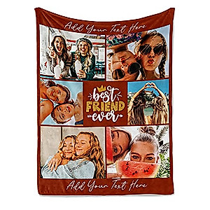 Jekeno Custom Blanket Best Friend Ever Personalized Blanket with 6 Pictures Customize Memorial Throw Blanket Super Soft Cozy Plush for Good Friend for Birthday Christmas, 40"x50"