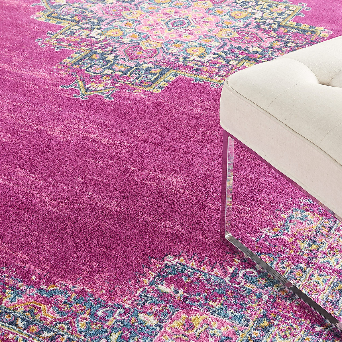 Nourison Passion Fuchsia 9' x 12' Area Rug, Boho, Traditional, Easy Cleaning, Non Shedding, Bed Room, Living Room, Hallway (9x12)