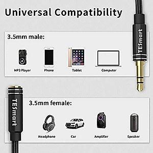 TESmart Headphones Extension Cable 3.5mm 10ft, Male to Female Stereo Audio Extension Adapter, Nylon Braided AUX Extension Cord Compatible with Phones, iPad, Speakers, Tablets, PCs, MP3 Players.