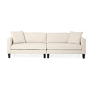 Christopher Knight Home Wanda Contemporary 4 Seater Fabric Sofa with Accent Pillows, Beige, Dark Brown