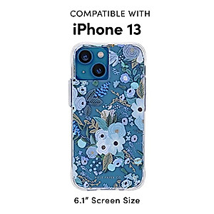 Rifle Paper Co. iPhone 13 Case for Women [10ft Drop Protection] [Wireless Charging] Floral Print Phone Case for iPhone 13, Slim iPhone Case, Anti Scratch, Shock Absorbing Materials -Garden Party Blue