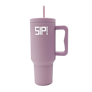 SIP SPHERE Tumbler 40oz Insulated Travel Mug with 2 Straws Double Wall Vacuum Insulated Car Cup Keeps Drinks Hot & Cold (Feather Purple)